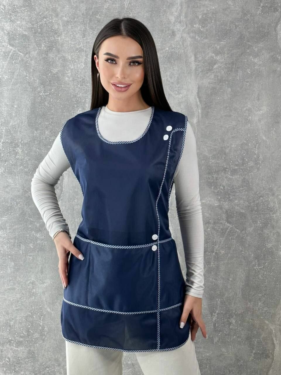 Фартук рабочий женский Пуговка из Нейлона. Халат парикмахерский, сарафан универсальный подходит для продавцов, уборщиц, поваров, флористов и парикмахеров