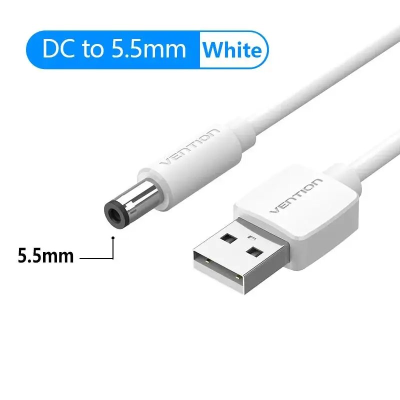 Кабель питания Vention USB-DC 3,5 мм 0.5m, DC to 5.5mm White