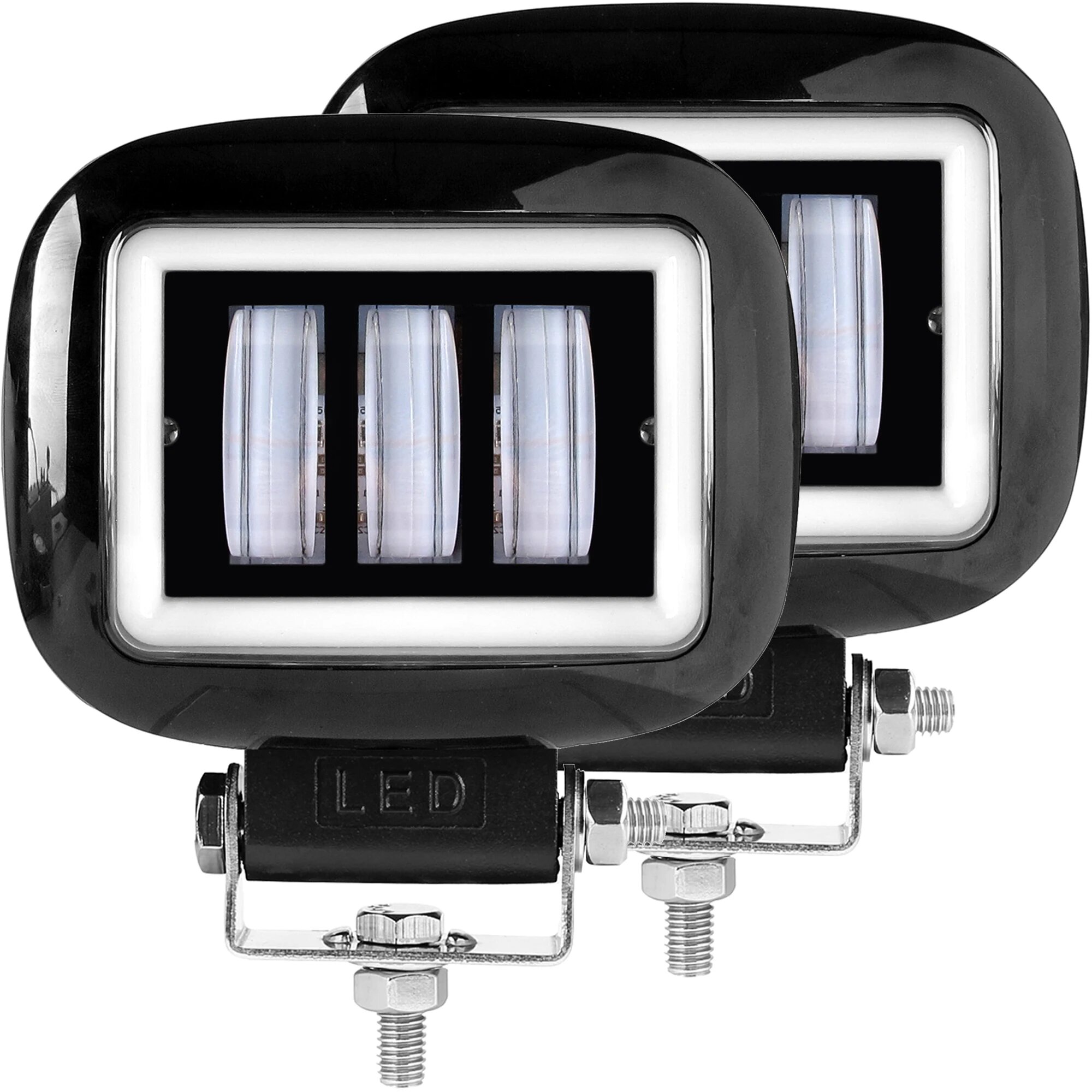 Светодиодсветильник панель рабочего освещения, 5 дюймов, 6000 К, Белый прожектор для автомобилей 4x4, для внедорожников, грузовиков, лодок, УАЗ, квадроциклов, 12 В, 24 В, светодиодные фары «ангельские глазки», дальнего света Square x2