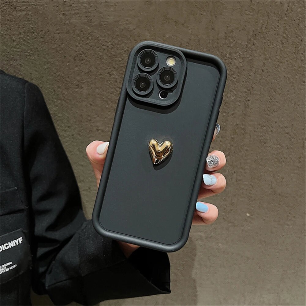 Милый силиконовый мягкий чехол с 3D золотым сердечком для iPhone 17 Pro Max 15 14 13 12 11 16 Pro Max Plus, противоударный чехол Candy Cover