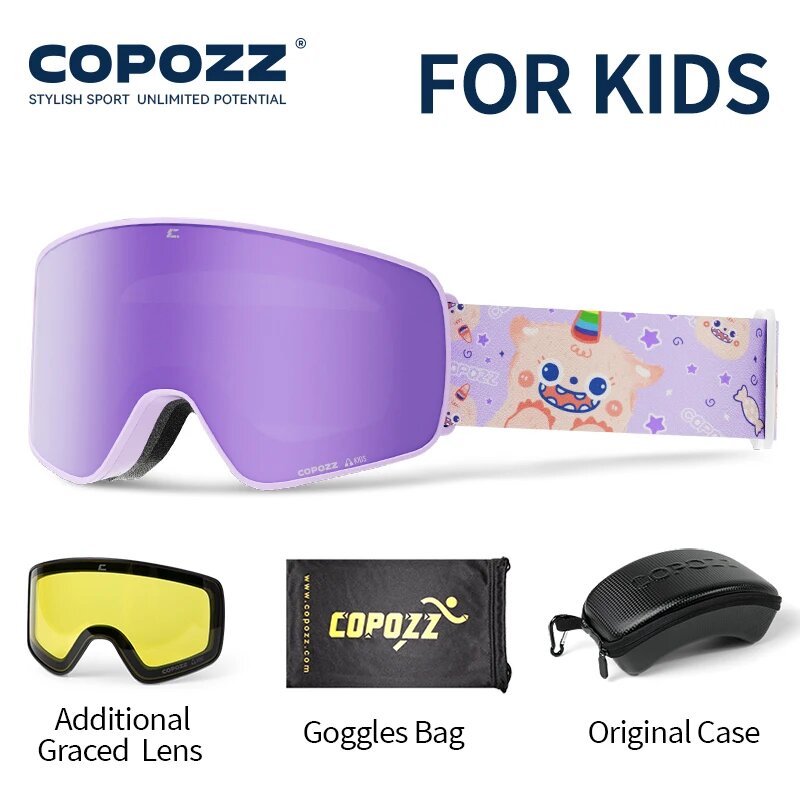 COPOZZ детские лыжные очки 2s Фиолетовый, Purple monster SET