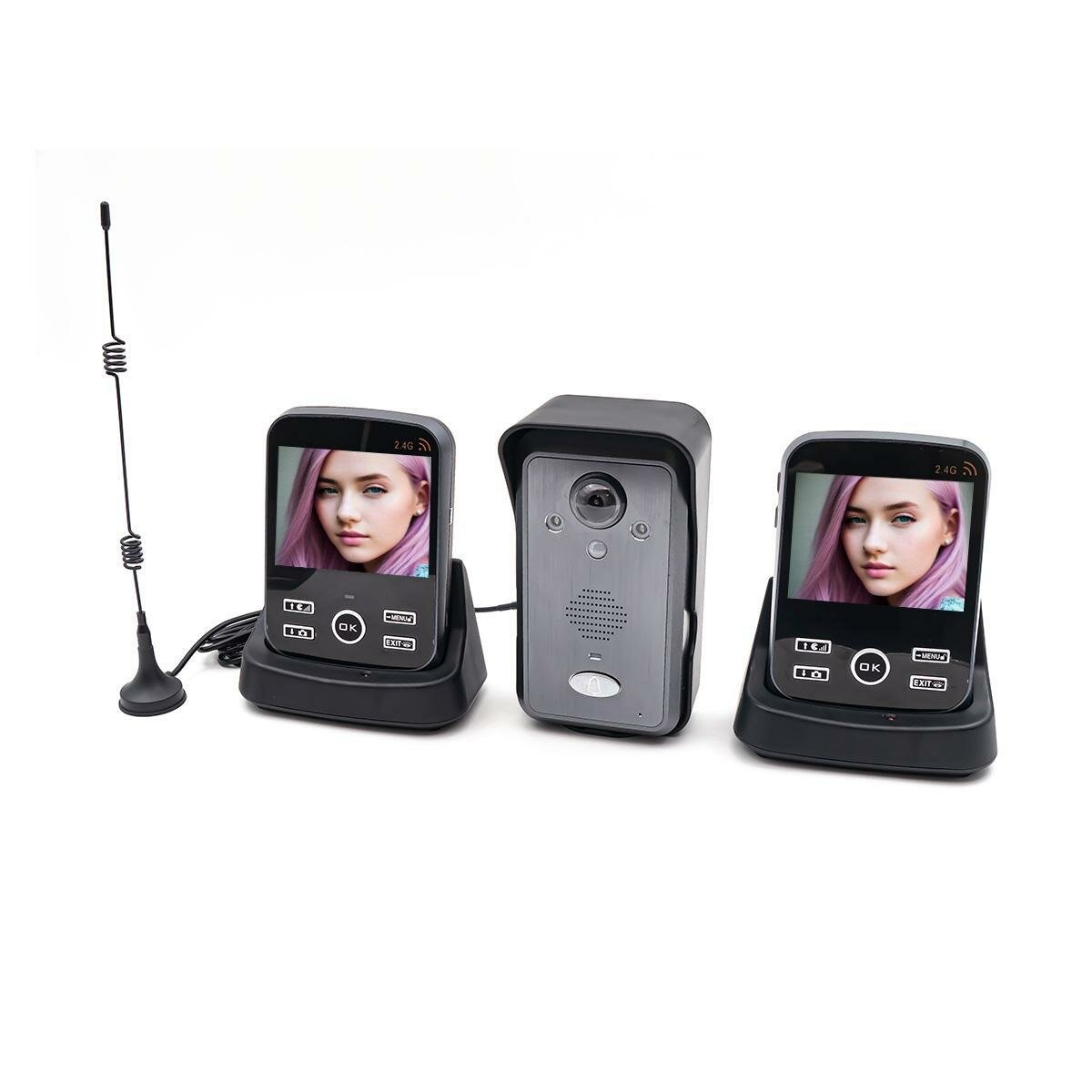 Беспроводной видеодомофон двумя дисплеями и вынесенной антенной Переносной Kivos-REC-3.5 (1-2) (Q27253KIV) и записью фото по датчику движения. Автон