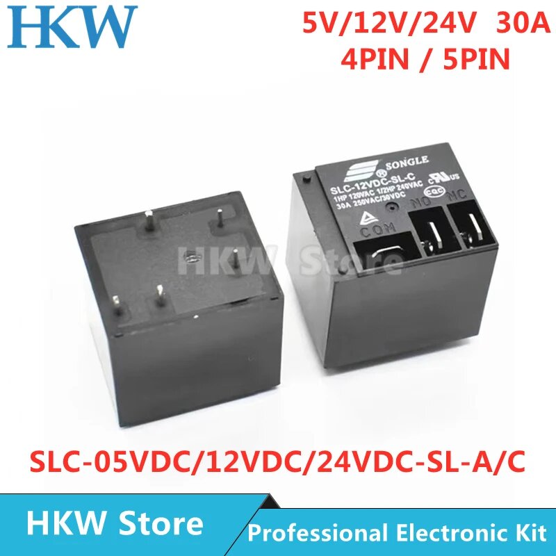 Реле HKWDZ T91 5В 12В 24В 30А черное SLC-12VDC-SL-A 4PIN