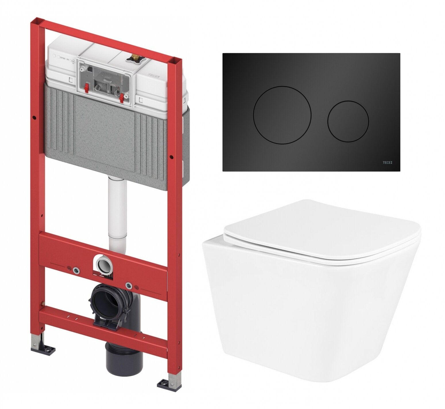 Комплект 3 в 1 инсталляция Tece Base K440925 + Унитаз подвесной BelBagno Due BB3103CHR/SC + кнопка черная