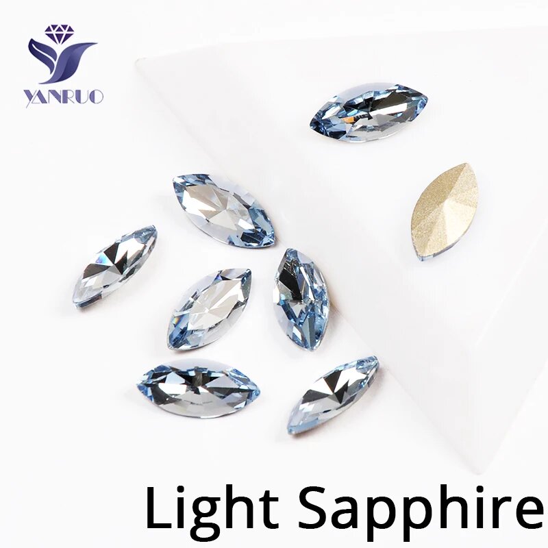 Стразы YANRUO 4200 золотого когтя 7x15mm 12pcs, Серебряный, With Silver Claw, Light Sapphire