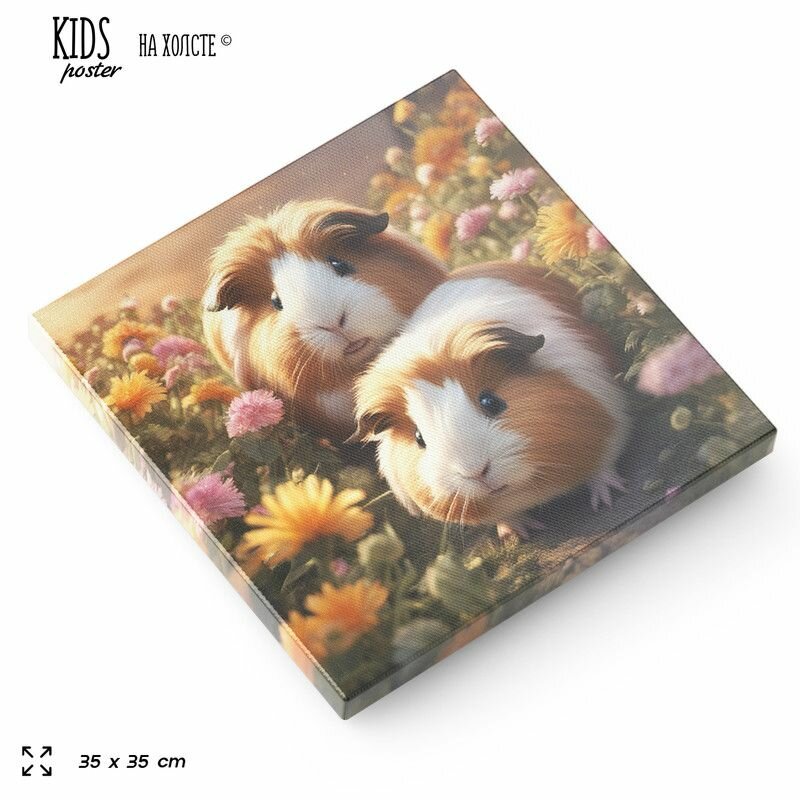 Картина на стену с животными, Путешествие морских свинок, 35х35 см, холст с печатью на подрамнике, интерьерная, SilverPlane