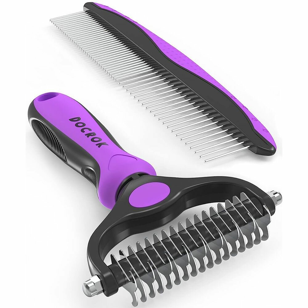 Щетка для груминга собак и кошек и металлическая расческа, расческа подшерстка для инструмента сбрасывания шерсти для длинношерстых питомцев с запутавшейся шерстью