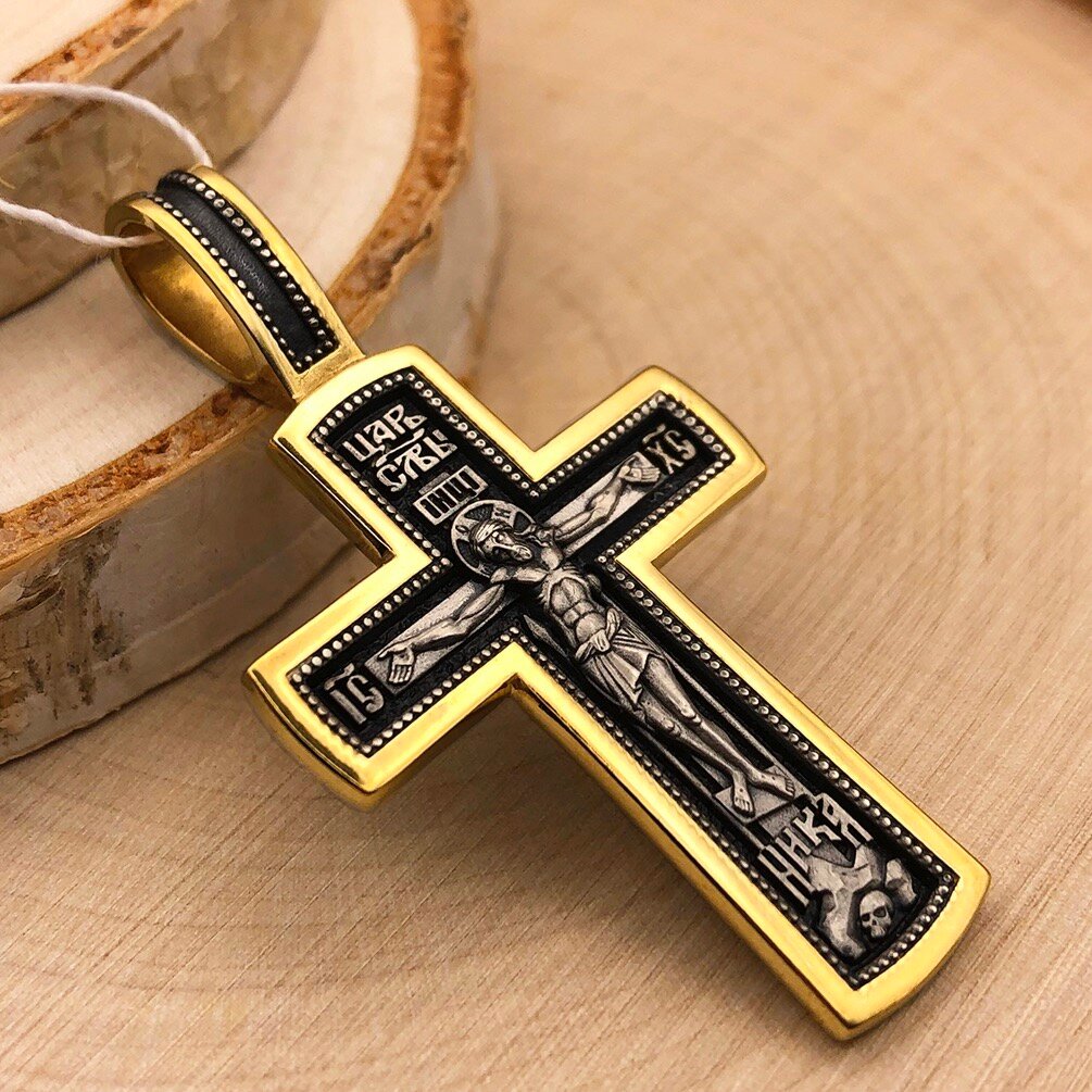 Крестик, серебро, 925 проба, золочение, оксидирование, чернение