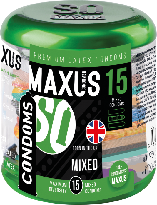 Презервативы MAXUS Mixed №15 в железном кейсе, набор, 15 шт