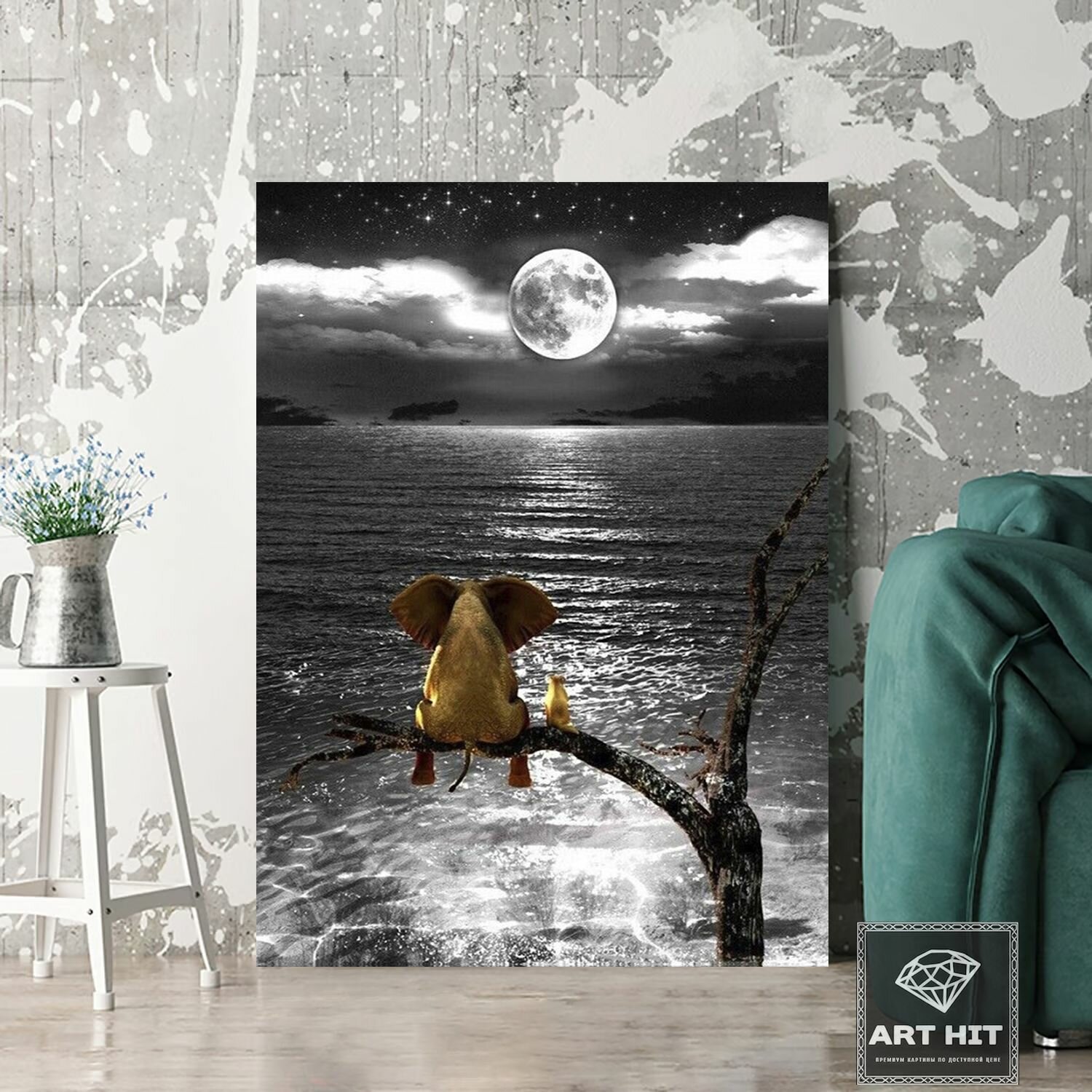 Картина для интерьера слон на ветке, 60х80 см.