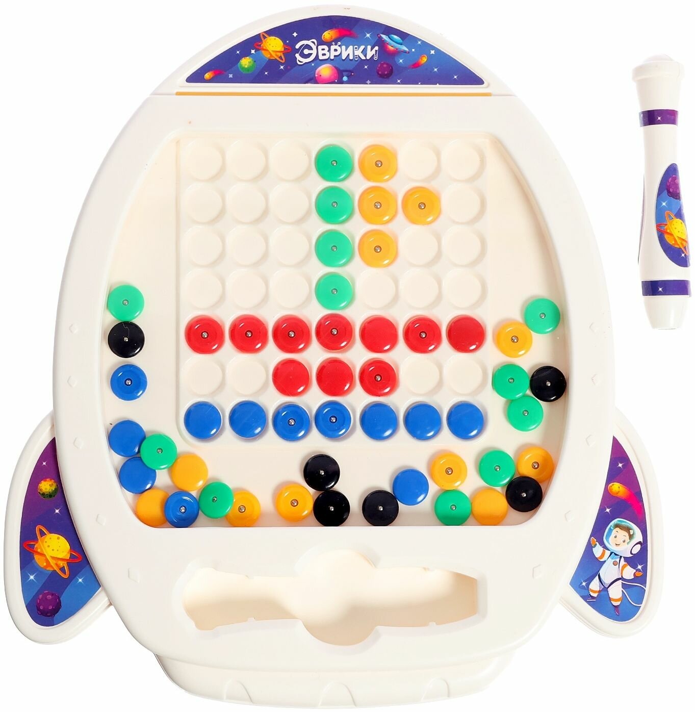 Магнитный планшет - мозаика "Ракета" для рисования, развивающая игра для детей, в наборе основа, 10 карточек с картинками и стилус, от 3 лет