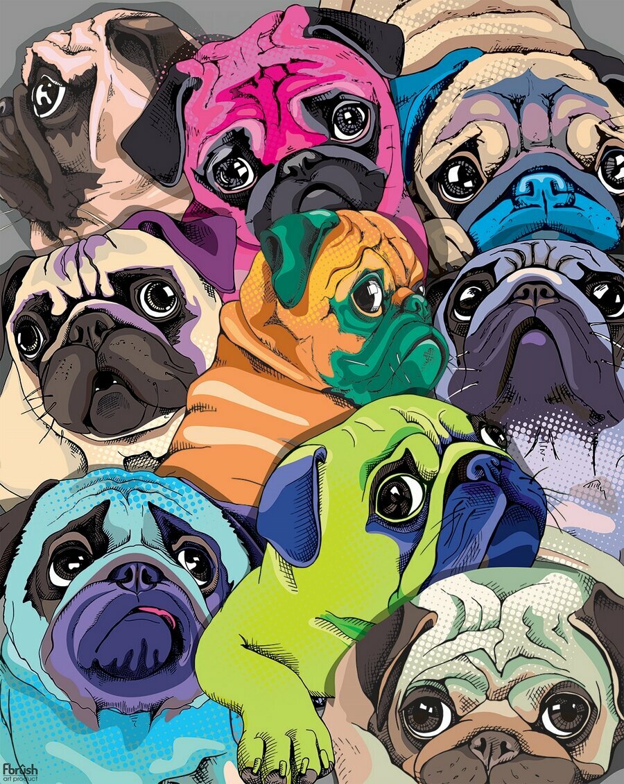 Картина Мопсы на холсте 40х50 см Картина на холсте "Мопсы" 40х50 см