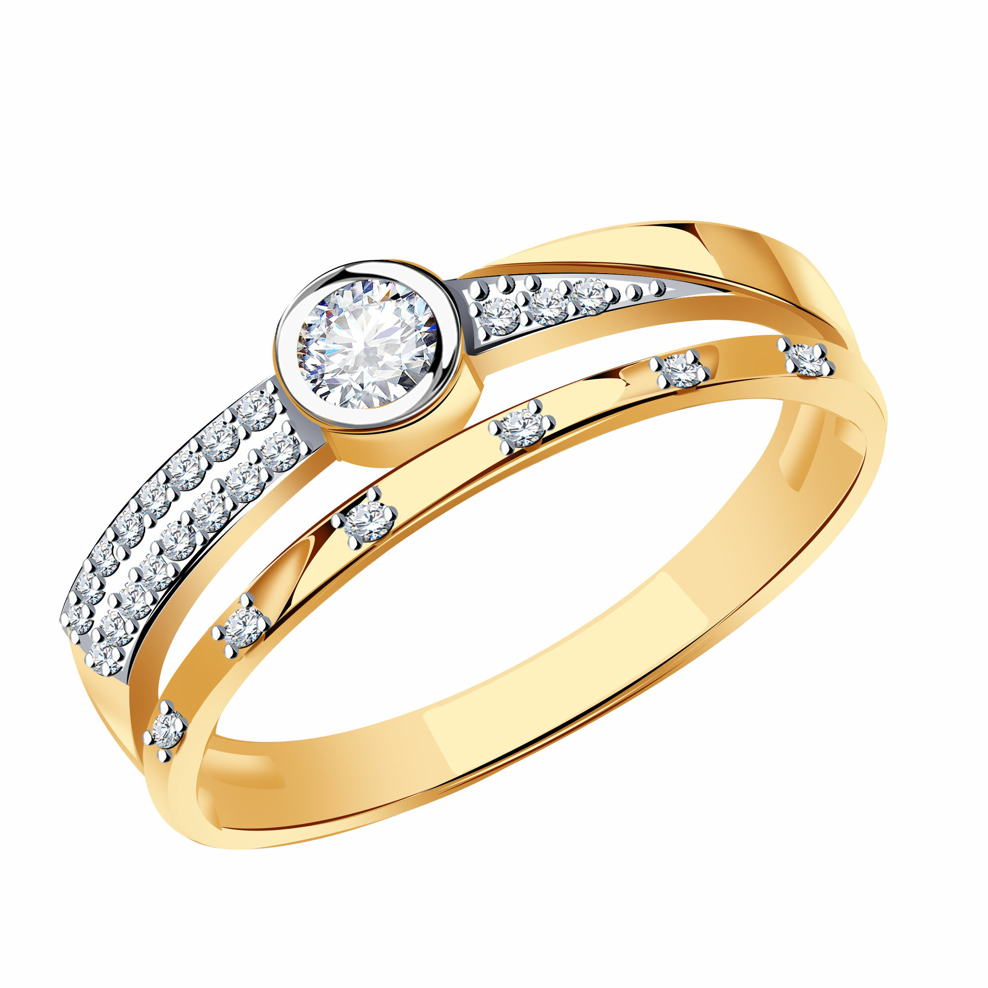 Кольцо, красное золото, 585 проба, фианит