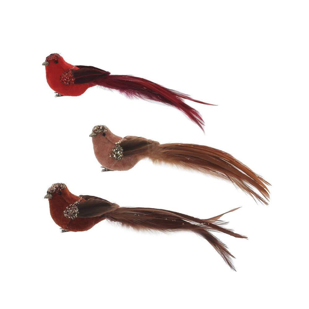Птичка декоративная 20 х 5 х 5.5 см красный коричневый розовый - интерьерный аксессуар