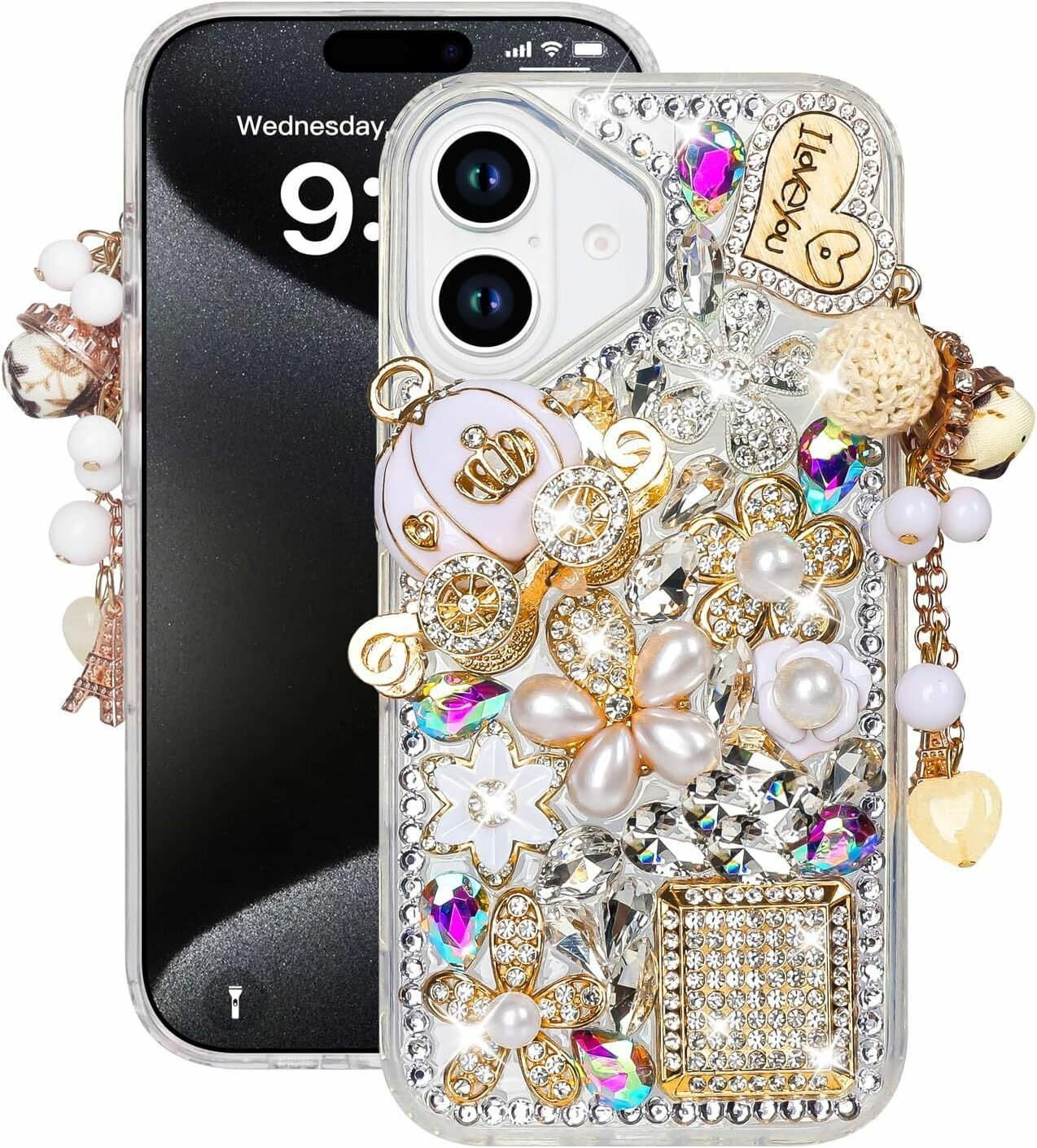 Чехол для Apple iPhone 16 Plus (Эпл Айфон 16 Плюс), Luxury 3D с бриллиантовым кристаллом/Сверкающий стразами/Просто и стильно(белый)