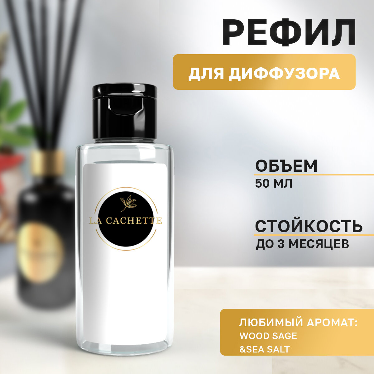 Сменная жидкость для диффузора/рефил U007 Wood Sage & Sea Salt, 50 мл