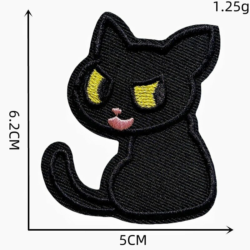 Наклейки-заплатки "Мультяшный котик", для ремонта дыр, вышитые, самоклеящиеся, черные