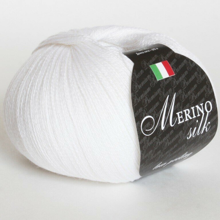 Пряжа Merino Silk цвет 01 белый, 2шт*(670м/50г), 75% мериносовая шерсть 25% шелк