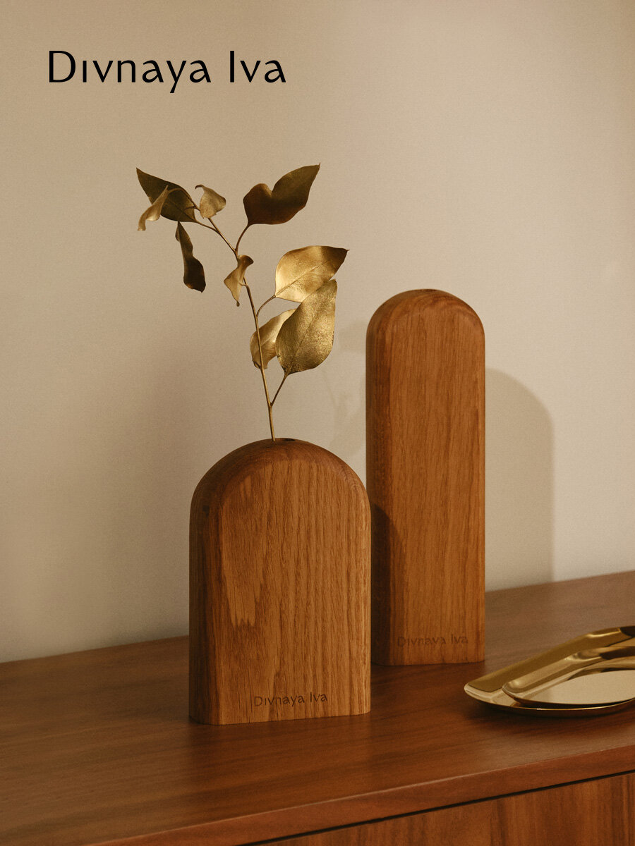 Подарочный набор Divnaya Iva, 2 деревянные вазы, ручная работа, из массива дуба