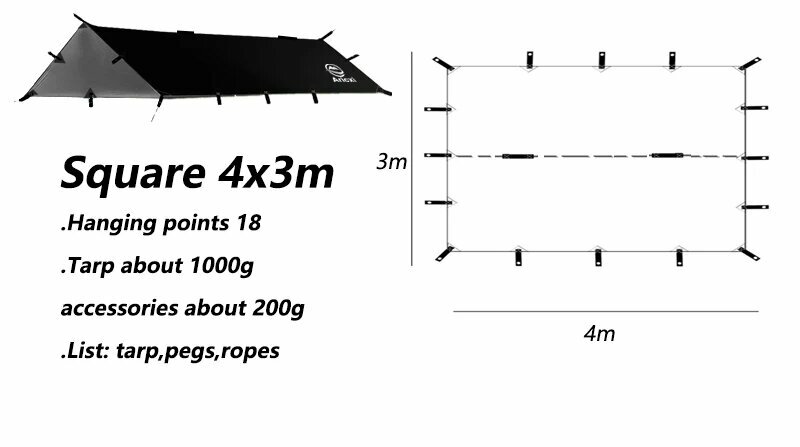 Aricxi Солнцезащитный брезент 3x3 м Черный, black 3x4m