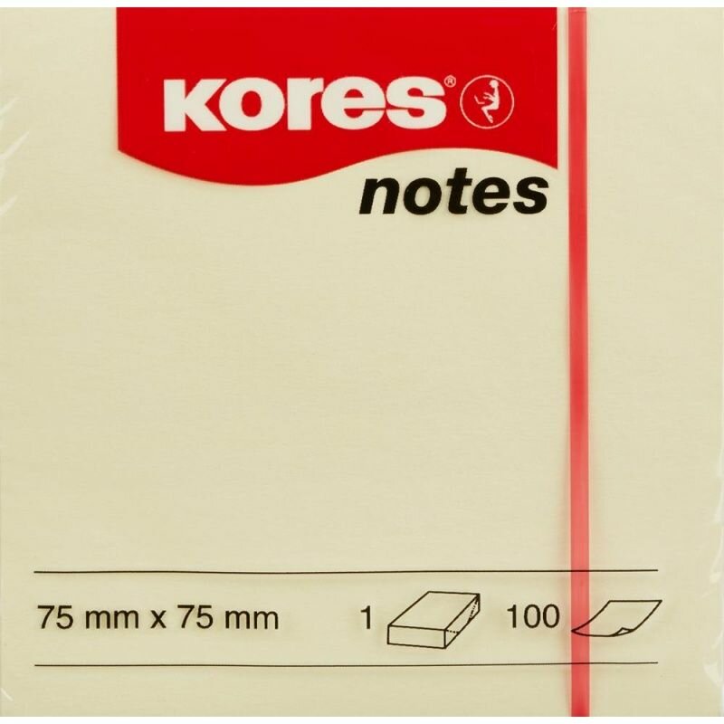 Блок-кубик Kores бумажный, для заметок, 75х75 мм, желтая, 100 листов