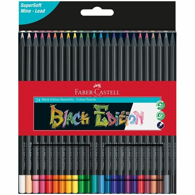 Карандаши цветные Faber-Castell Black Edition, 24 цветов, трехгранные, черное дерево, 116424