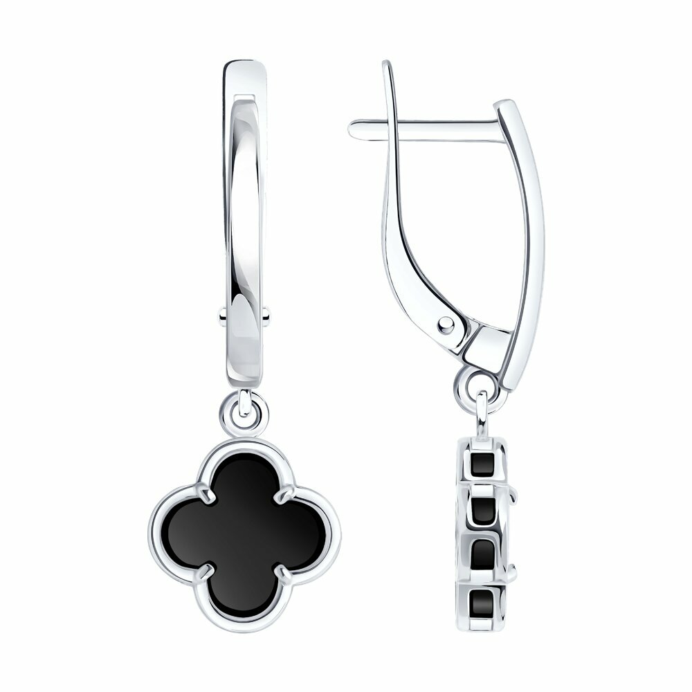 Серьги, серебро, 925 проба, родирование, оникс