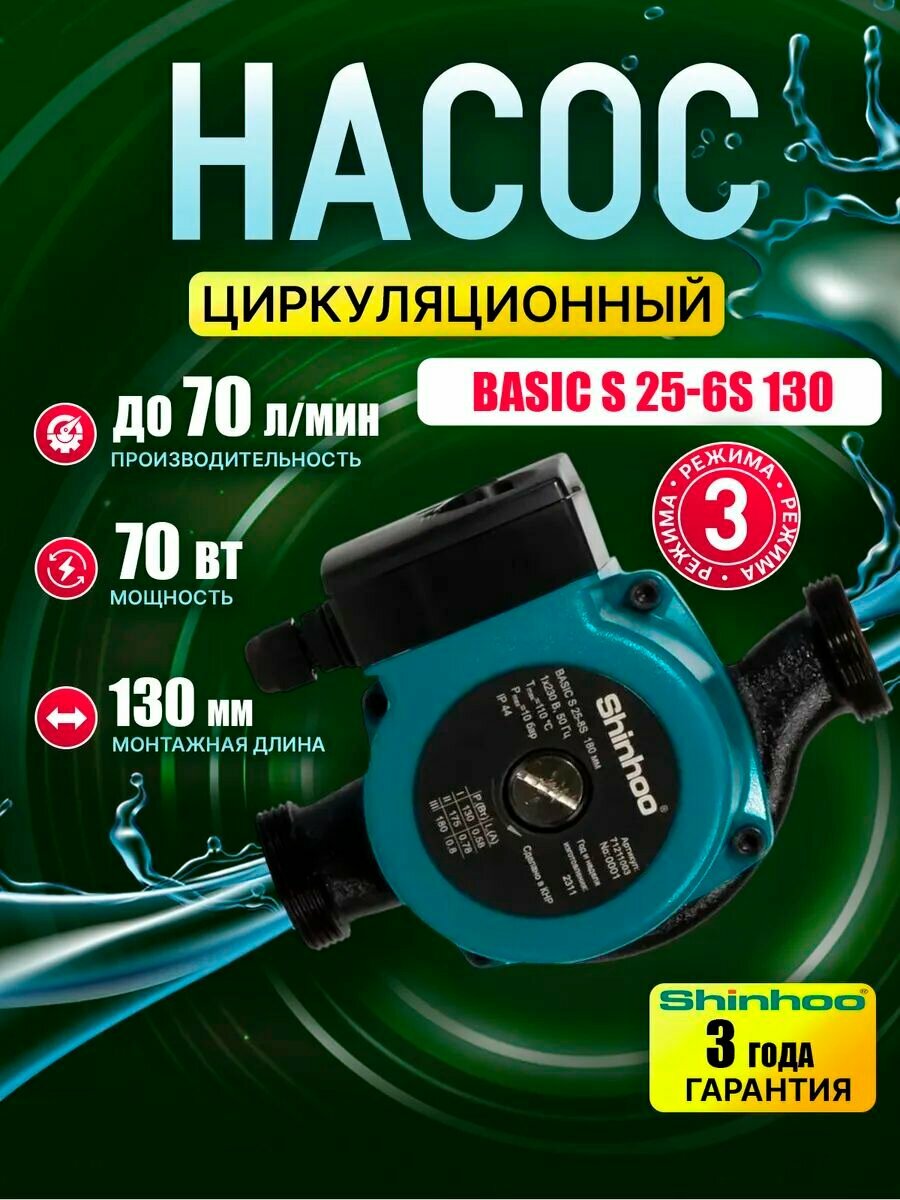 Насос циркуляционный BASIC S 25-6S 130 1x230V
