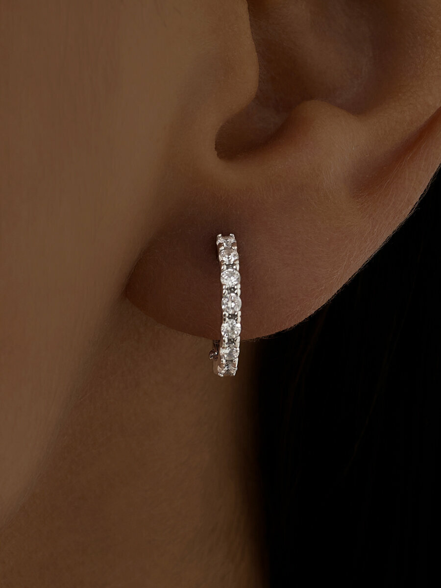 Серьги с подвесками, серебро, 925 проба, родирование, фианит