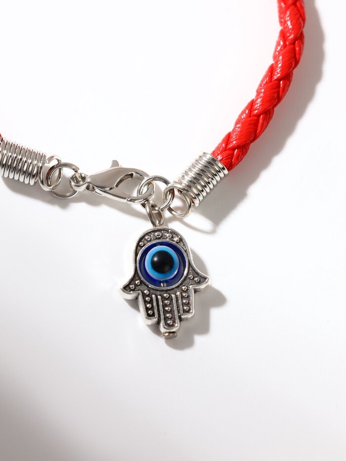 Браслет-оберег «Красная нить», процветание и защита, синий в чернёном серебре, d=9 см