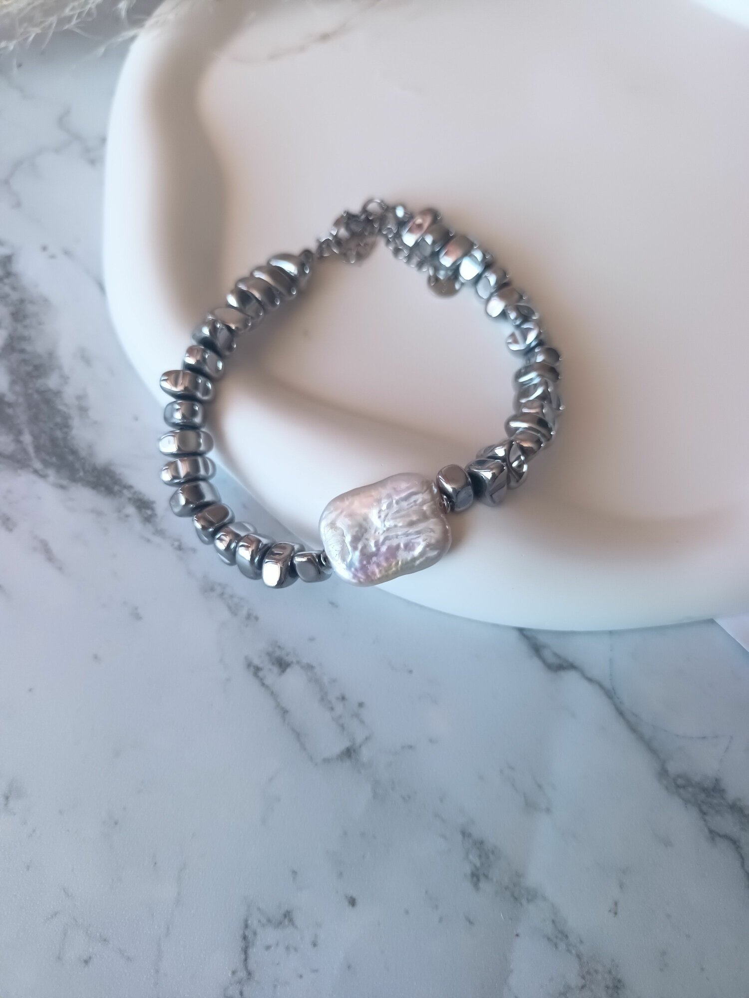 Браслет, жемчуг культивированный, гематит, ракушка