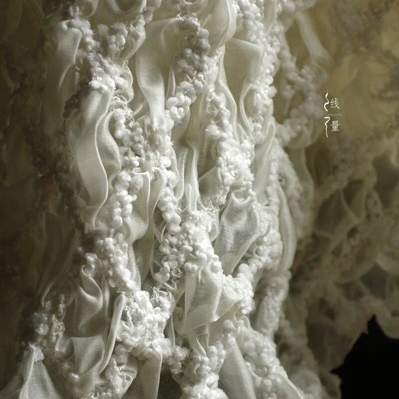 Полиэстер+Хлопок Плиссированная бежевая ткань для платья