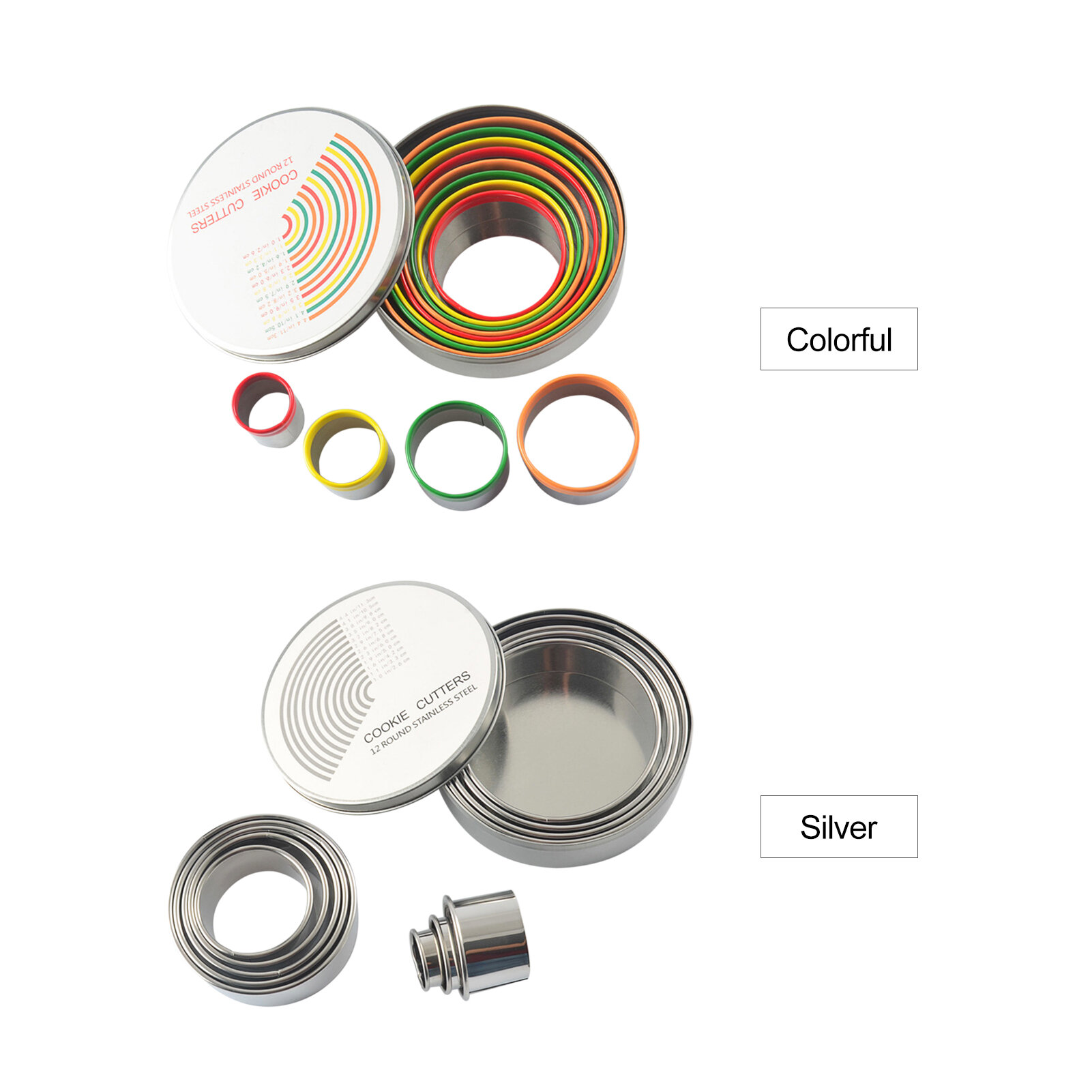 Набор из 12 колец для мусса с коробкой для хранения, формочки для рождественского печенья, набор формочек из нержавеющей стали разного размера, круглые формочки для печенья для вечеринок, десертов, ресторанов, кухонных гаджетов