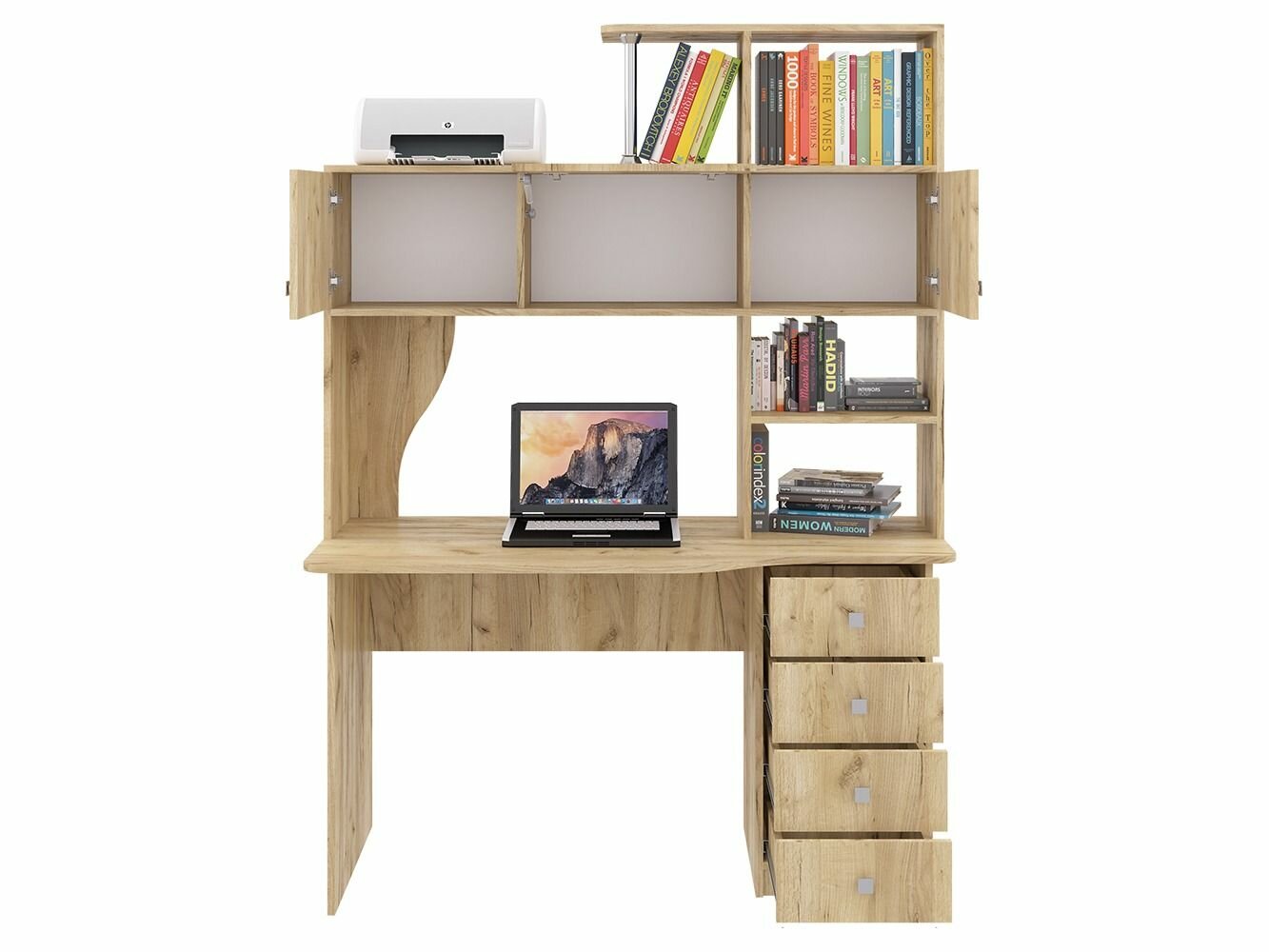 Стол компьютерный с надстройкой и ящиками КС-16, Крафт золотой