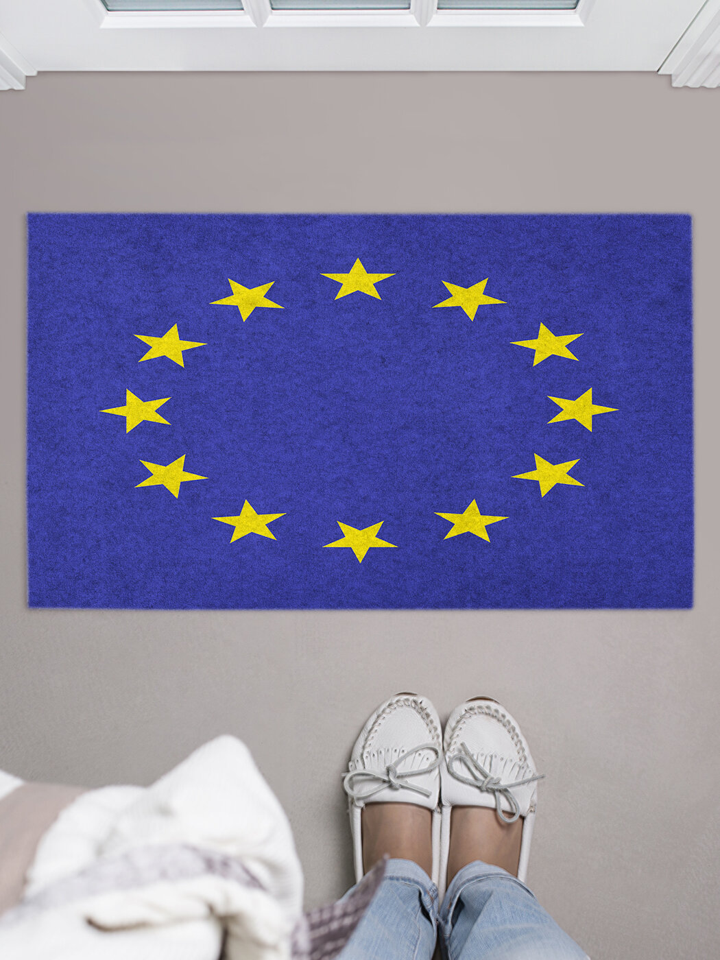 Коврик придверный в прихожую с принтом "Флаг Европы" 45x75 см , JoyArty