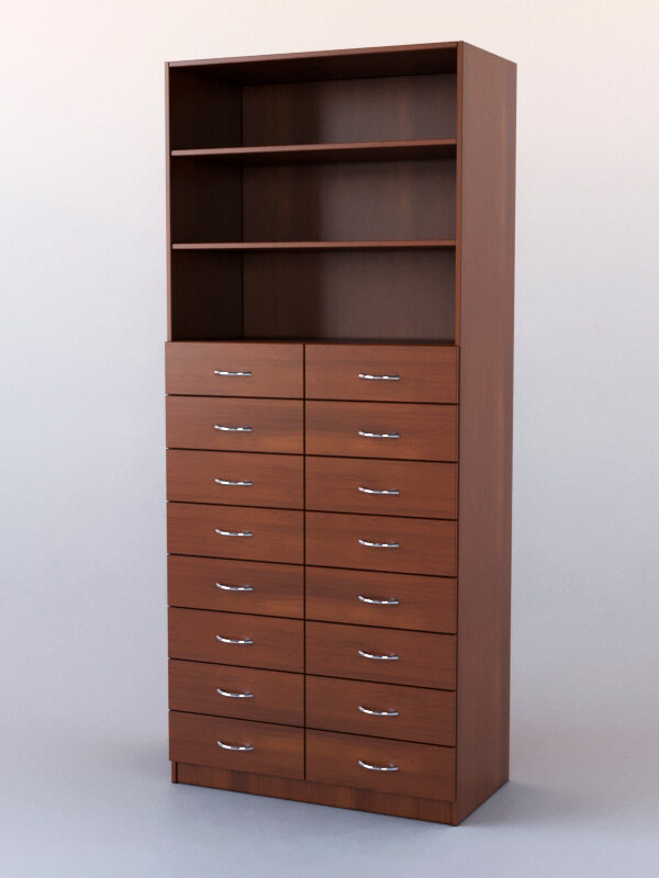 Шкаф для аптек №7 с 16-ю ящиками задняя стенка ДВП, Орех. Производитель товара - компания Westcom.