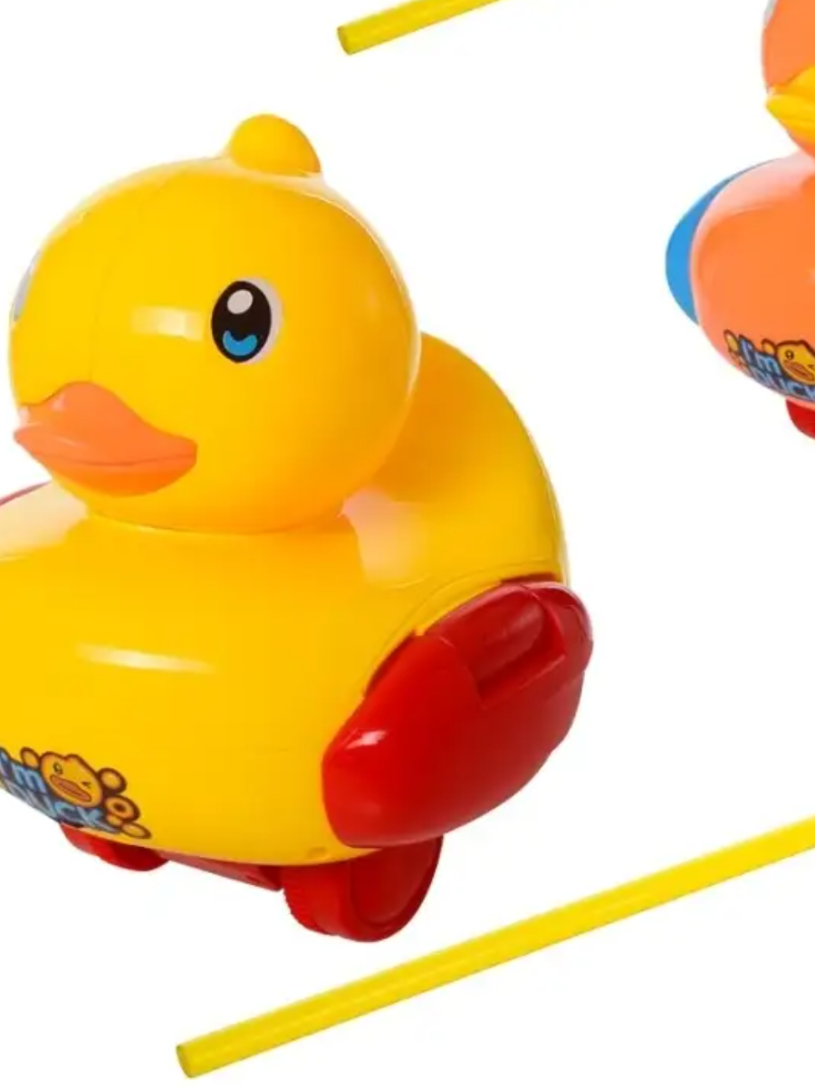 Каталка "Уточка", на палочке, пластик, длина ручки 43,8 см, оранжевая