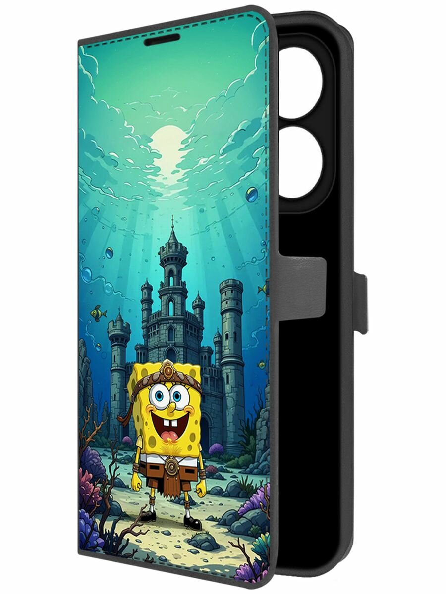 Чехол-книжка Krutoff Eco Book для INFINIX Smart 8 Pro Губка Боб в прошлом (черный)