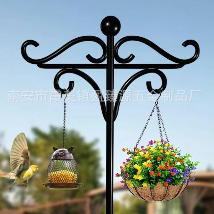 Декоративный кронштейн для сада с двумя прочными крюками, подвесных фонарей, цветочных корзин и украшений, металлический уличный держатель