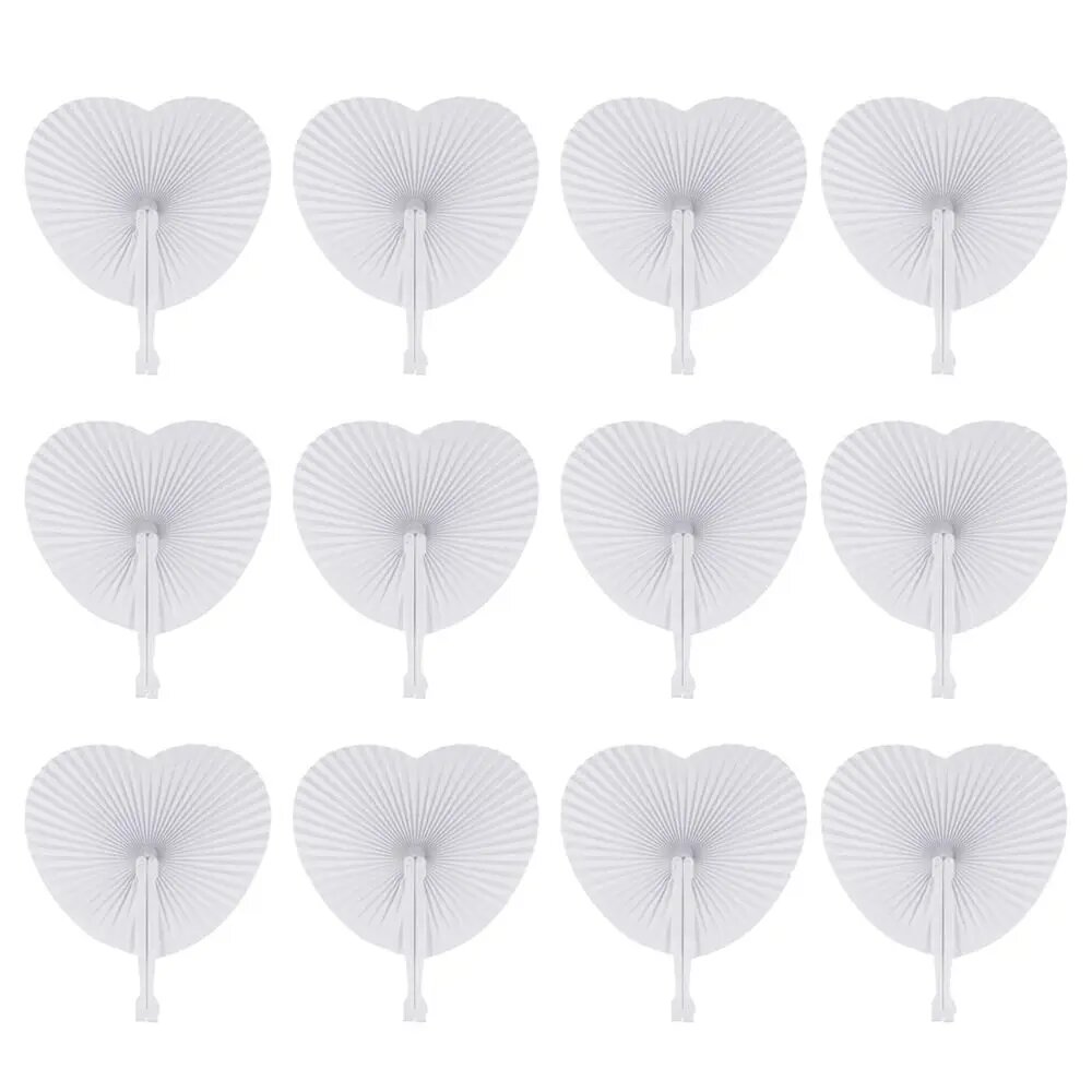 Складывающиеся белые веера из пластика, набор из 12 штук heart-shaped