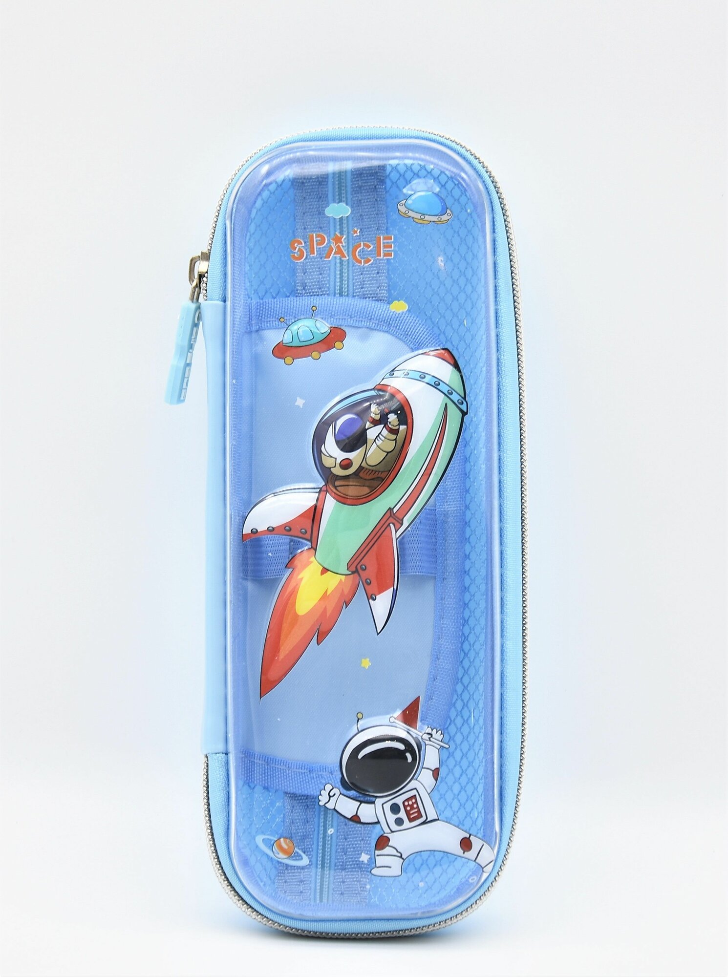 Пенал школьный 1 отделение EVA прозрачный "Ракета" 22х8х4 см, голубой