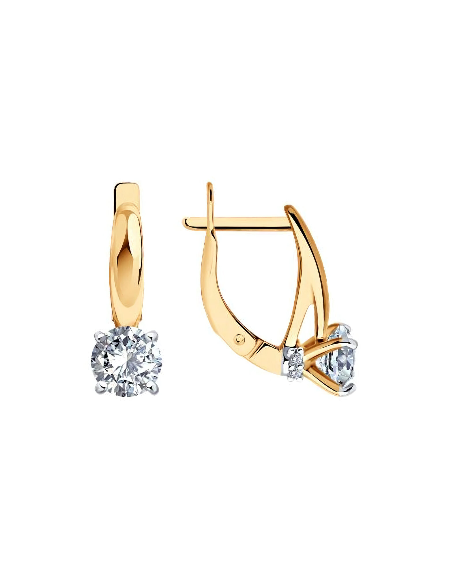 Серьги пусеты, серебро, 925 проба, золочение, фианит