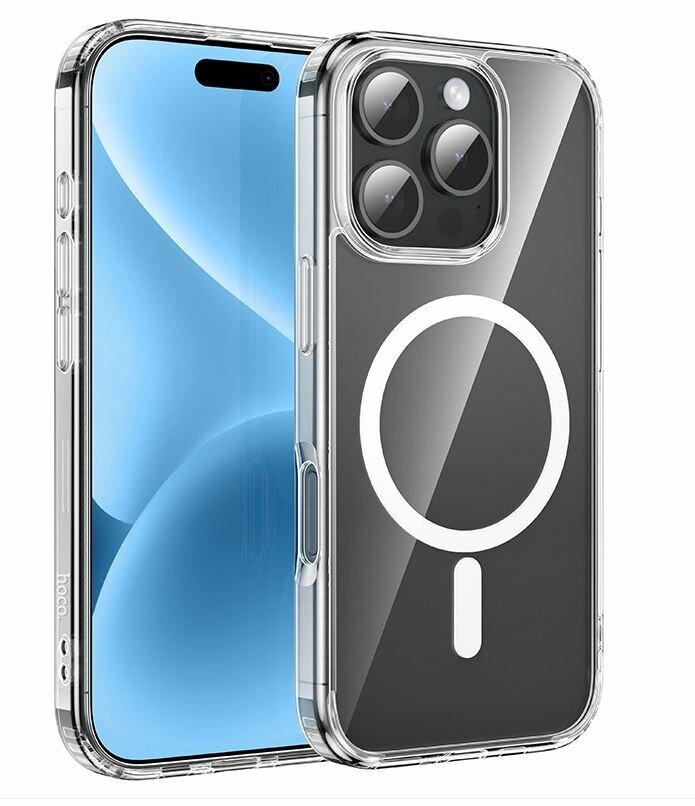 Чехол силиконовый Hoco Magnetic series airbag anti-fall protective shell для iPhone 16 Pro, прозрачн