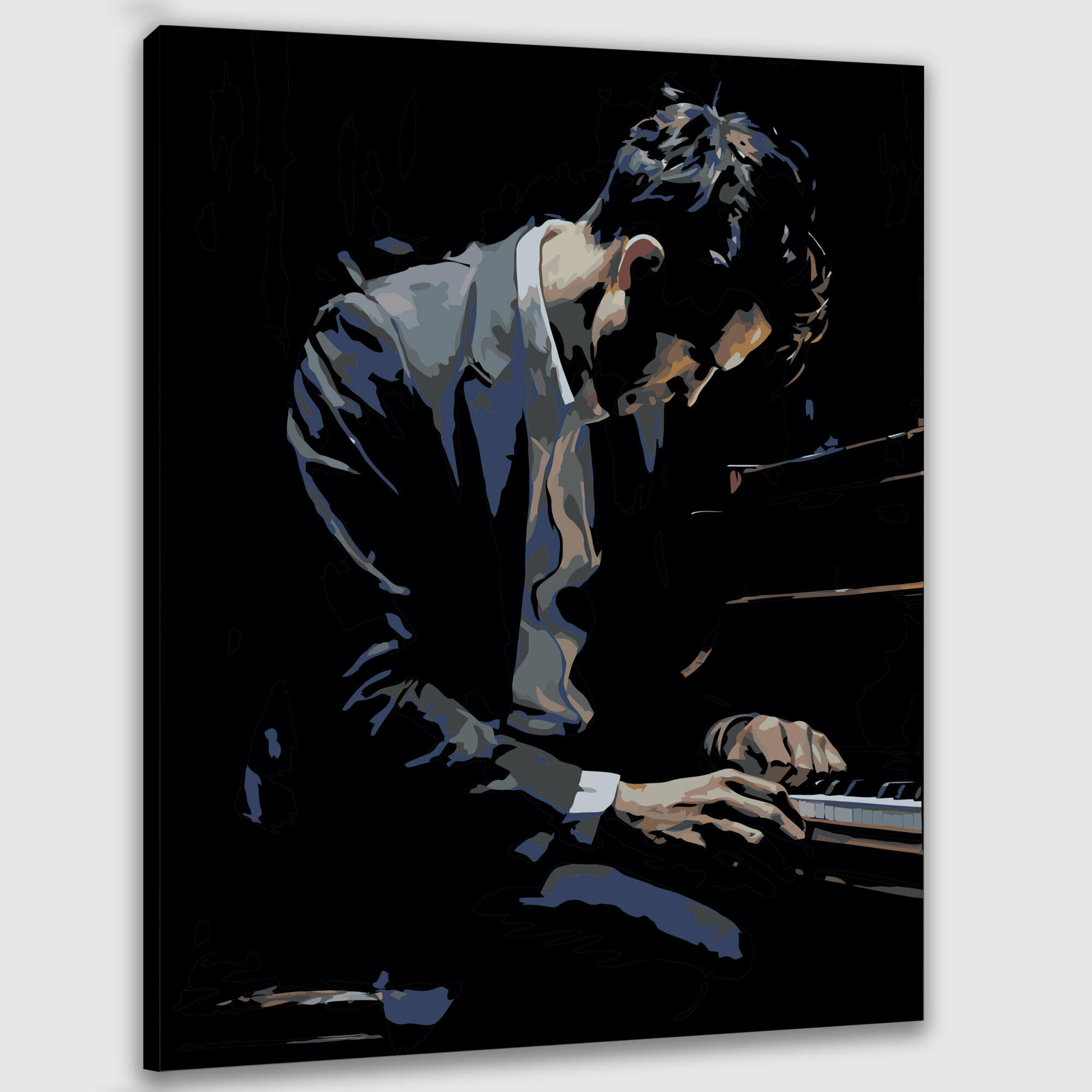 Картина по номерам 40x50 см, картина, масло, музыкант, пианино, пальцы, скольжение, клавиши, лицо, страсть, эмоции