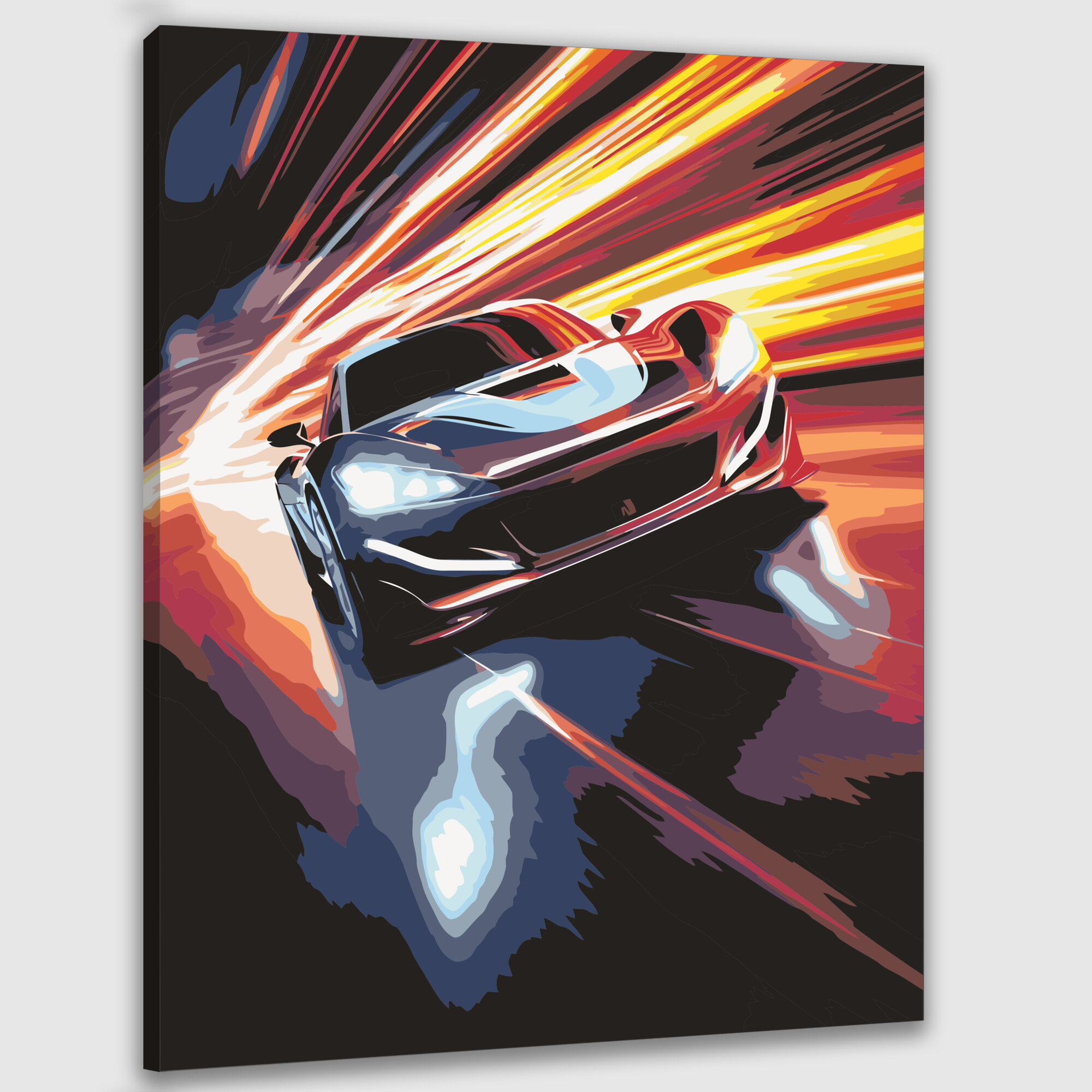 Картина по номерам 40x50 см, гоночный автомобиль, трасса, экшн-фотография, размытость движения, яркие цвета