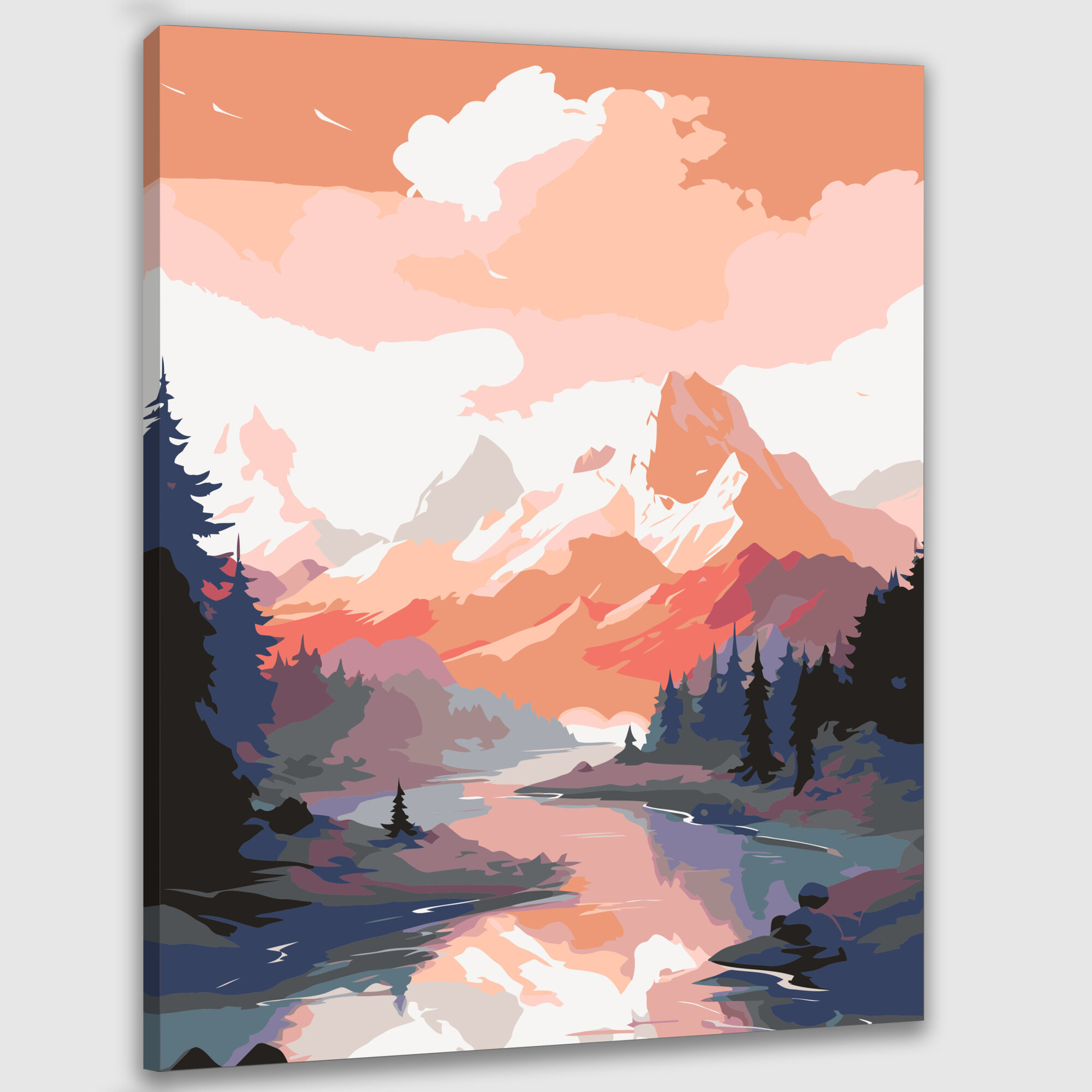 Картина по номерам 40x50 см, горы, розовые оттенки, природа, величественность, цифровая картина
