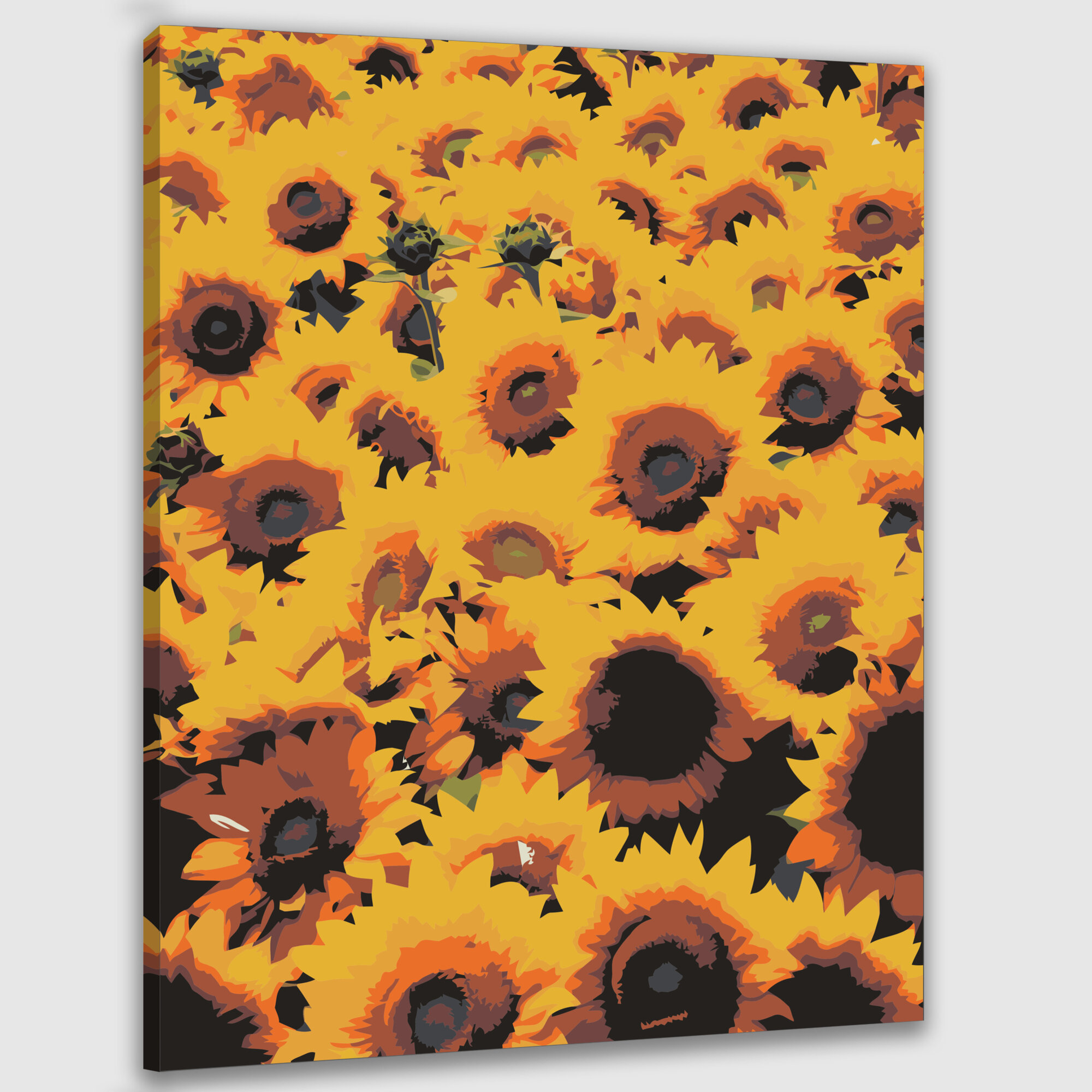 Картина по номерам 40x50 см, подсолнухи, поле, высокое разрешение, цветное, золотистые лепестки, ряды