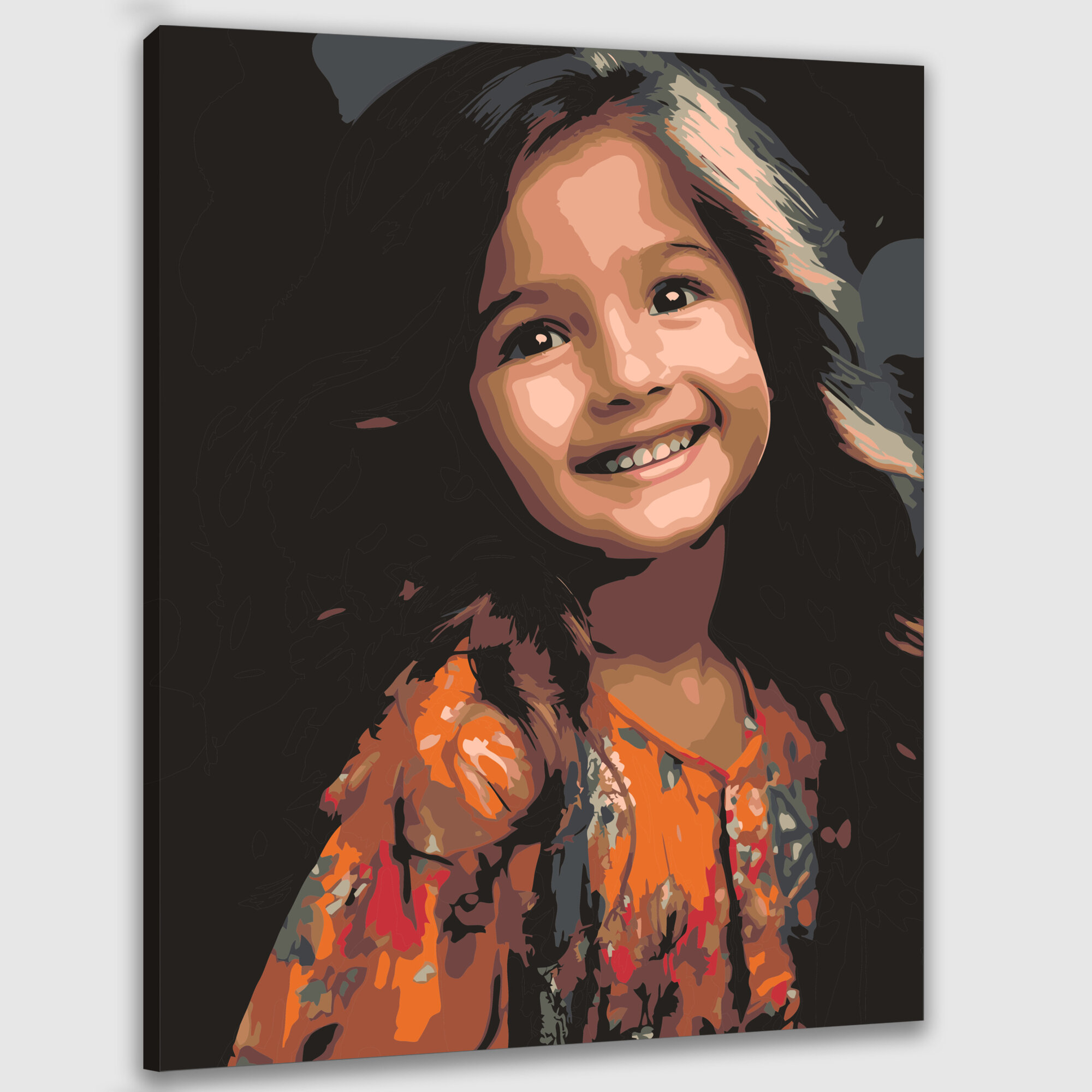 Картина по номерам 40x50 см, девушка, платье, крупный план, лицо, улыбка, счастье детства, фон, наряд