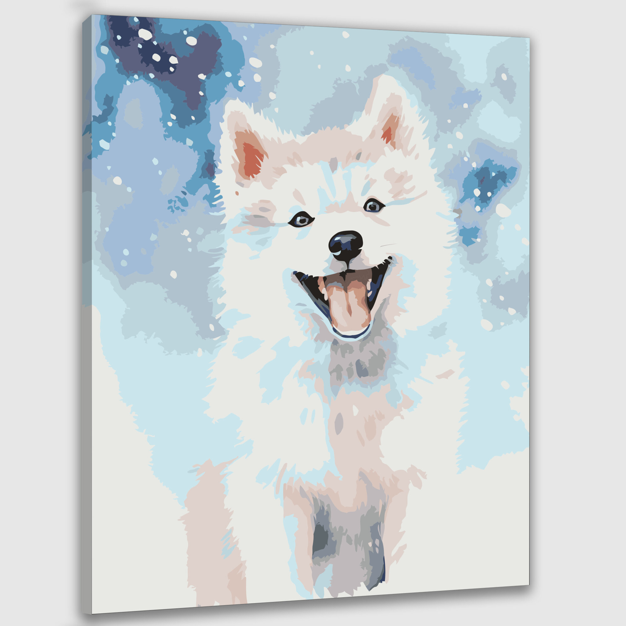 Картина по номерам 40x50 см, щенок хаски, акварель, игривый, зимняя страна чудес, белая шерстка, пастельные оттенки