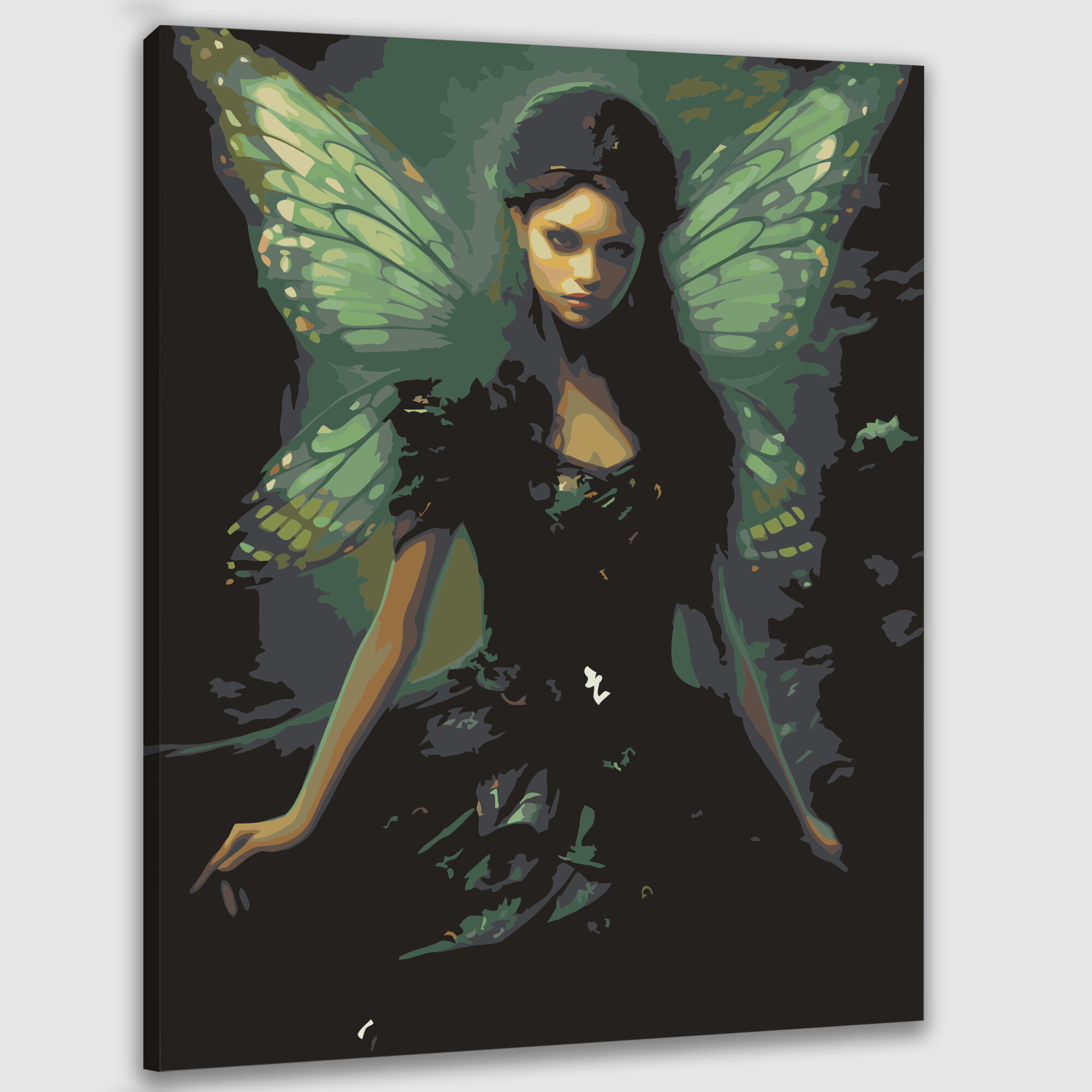 Картина по номерам 40x50 см, картина маслом, чернокрылая фея, пышный лес, проработанные крылья, реалистичность